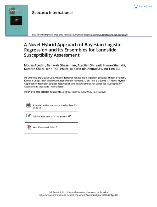 (PDF) A novel hybrid approach of Bayesian Logistic Regression and its ensembles for landslide ...