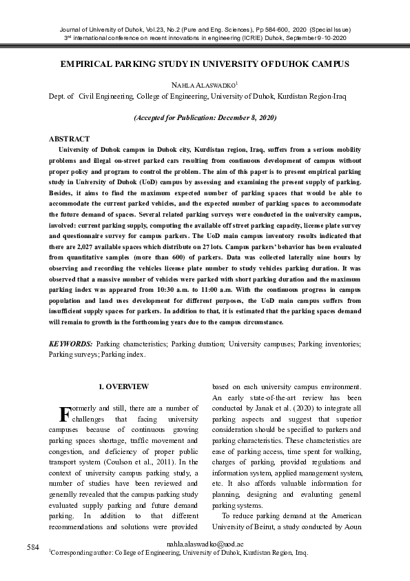 (PDF) Empirical Parking Study in University of Duhok Campus
