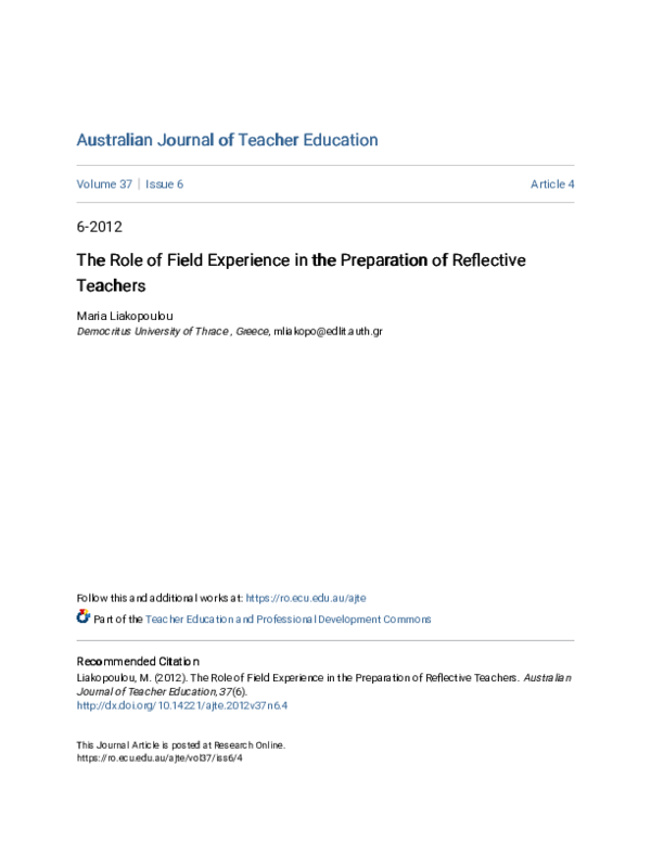 (PDF) The Role of Field Experience in the Preparation of Reflective ...