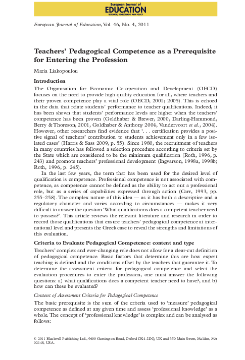 (PDF) Teachers' Pedagogical Competence as a Prerequisite for Entering the Profession