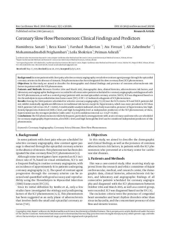 (PDF) Coronary Slow Flow Phenomenon Clinical Findings and Predictors