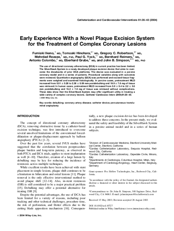 (PDF) Early experience with a novel plaque excision system for the ...