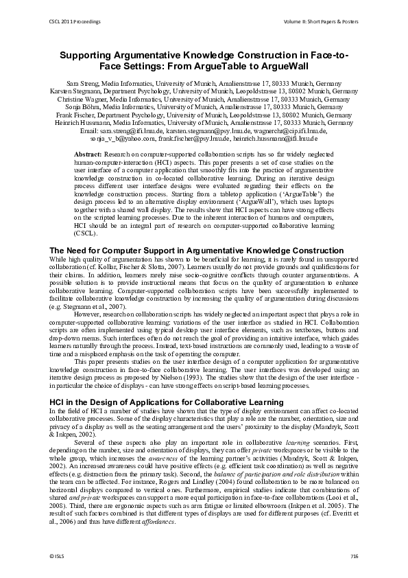 (PDF) Supporting argumentative knowledge construction in fact-to-to face settings: from ...