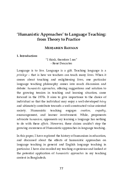 (PDF) Humanistic Approaches to Language Teaching: from Theory to Practice