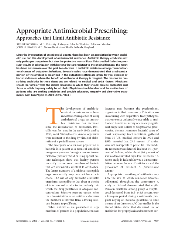 (PDF) Appropriate antimicrobial prescribing: approaches that limit antibiotic resistance