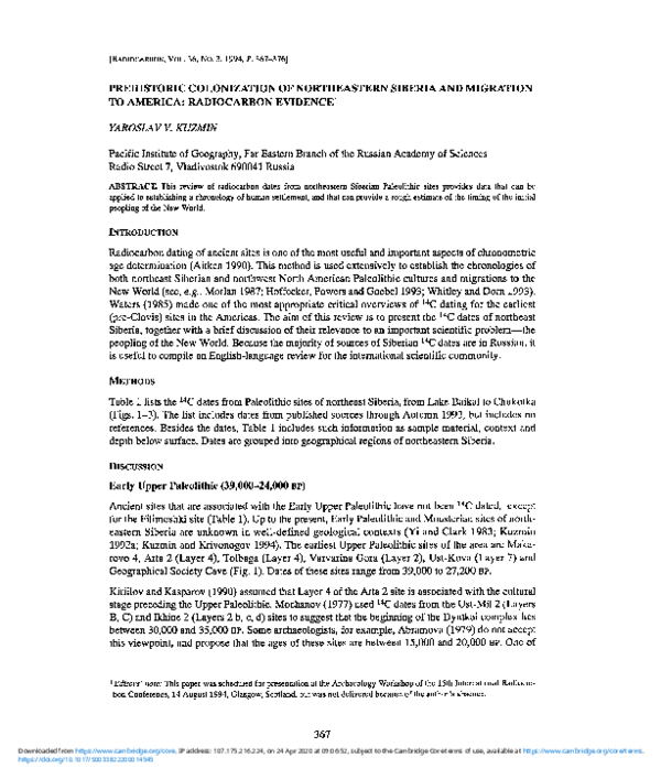 (PDF) Prehistoric Colonization of Northeastern Siberia and Migration to ...