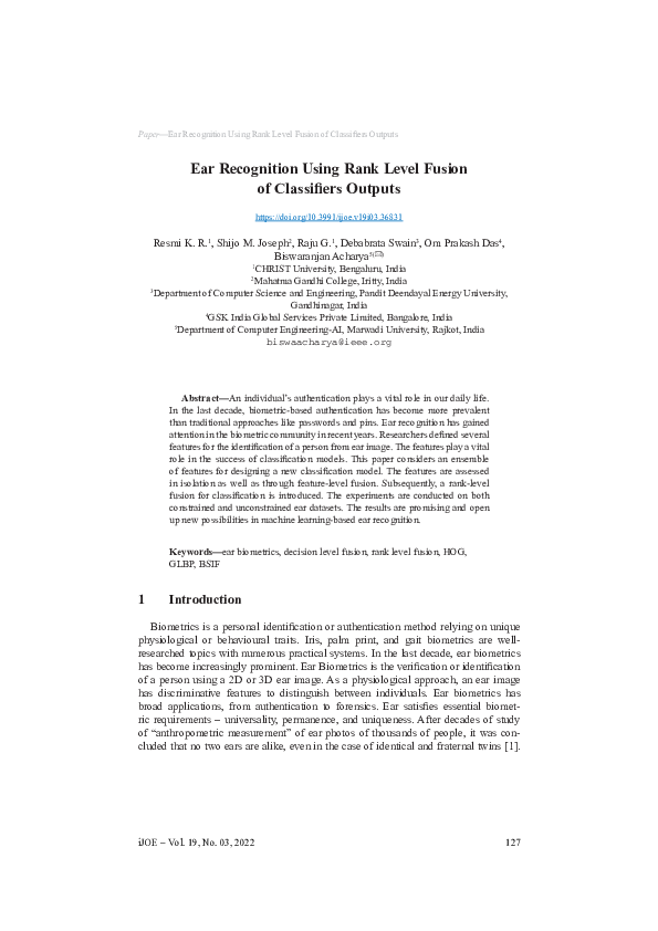 (PDF) Rank-Level Fusion of Classifiers for Ear Recognition