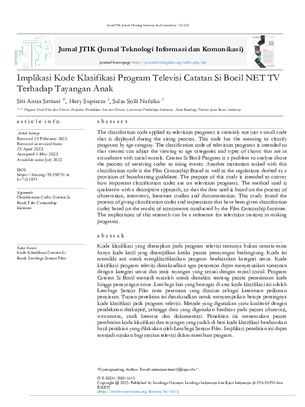 (PDF) Implikasi Kode Klasifikasi Program Televisi Catatan Si Bocil NET ...