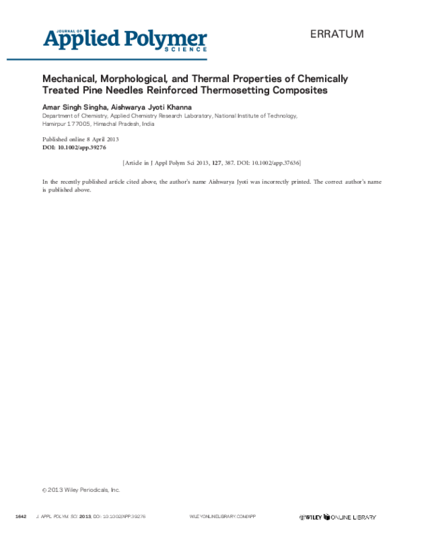 (PDF) Mechanical, morphological and thermal properties of chitosan filled polypropylene ...