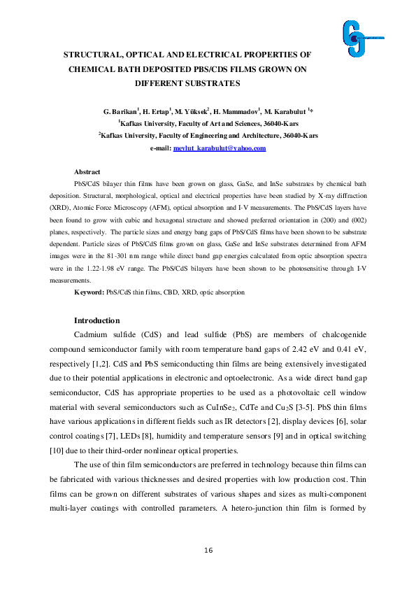 (PDF) Structural, Optical and Electrical Properties of Chemical Bath Deposited PBS/Cdsfilms ...