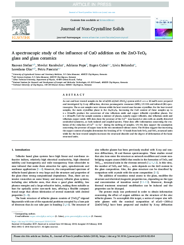 (PDF) CuO Effects on ZnO-TeO2 Glass and Ceramics