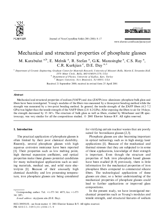 (PDF) Mechanical and structural properties of phosphate glasses