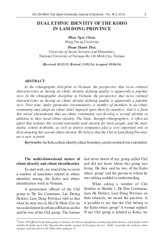 (PDF) Dual ethnic identity of the Koho in Lam Dong province, Vietnam