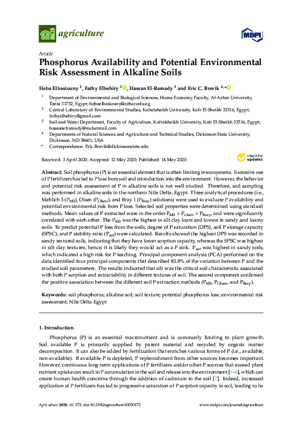 (PDF) Phosphorus Availability and Potential Environmental Risk ...