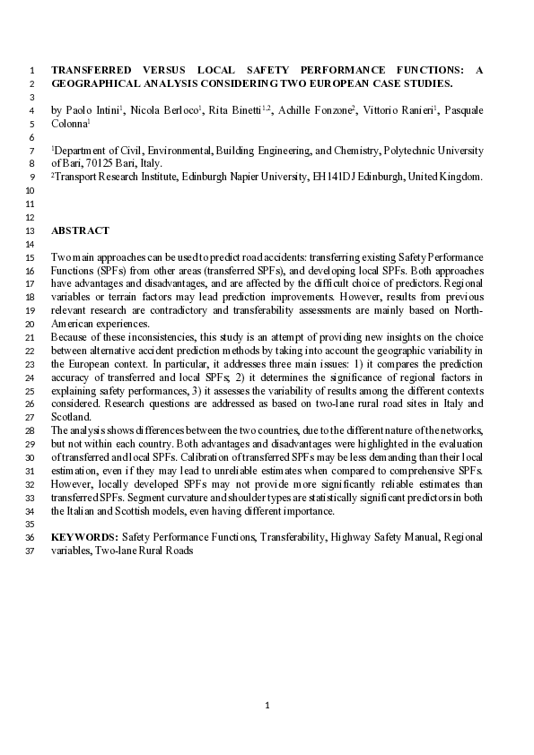 (PDF) Transferred versus local Safety Performance Functions: A geographical analysis considering ...