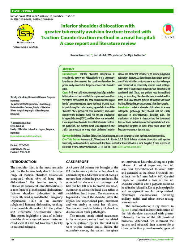 (PDF) Inferior shoulder dislocation with greater tuberosity avulsion ...