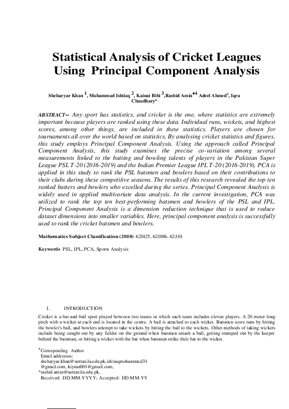 (PDF) Statistical Analysis of Cricket Leagues Using Principal Component ...