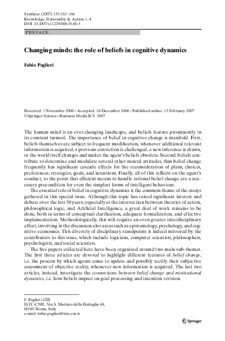 (PDF) Changing minds: the role of beliefs in cognitive dynamics