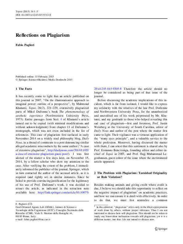 (PDF) Reflections on Plagiarism