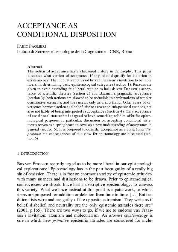 (PDF) Acceptance as Conditional Disposition