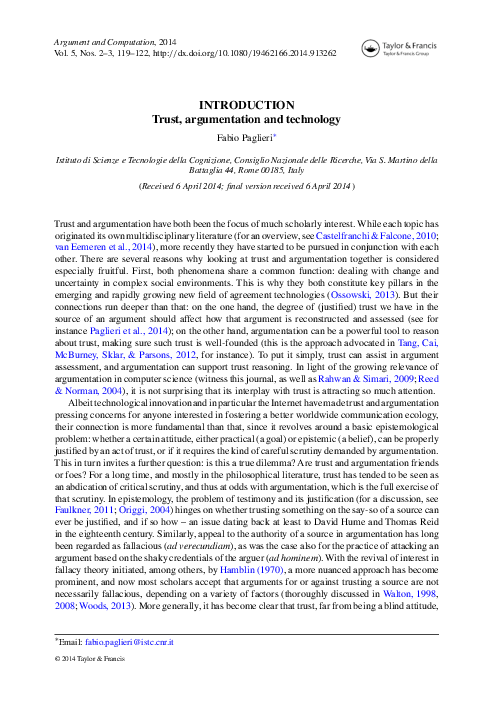 (PDF) INTRODUCTION Trust , argumentation and technology