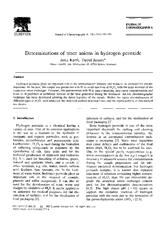(PDF) Determinations of trace anions in hydrogen peroxide