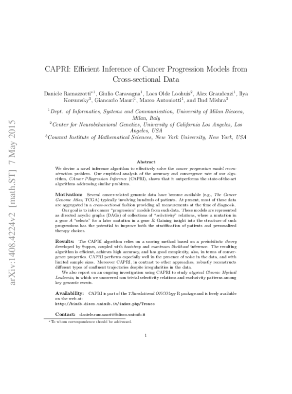 (PDF) Efficient inference of cancer progression models