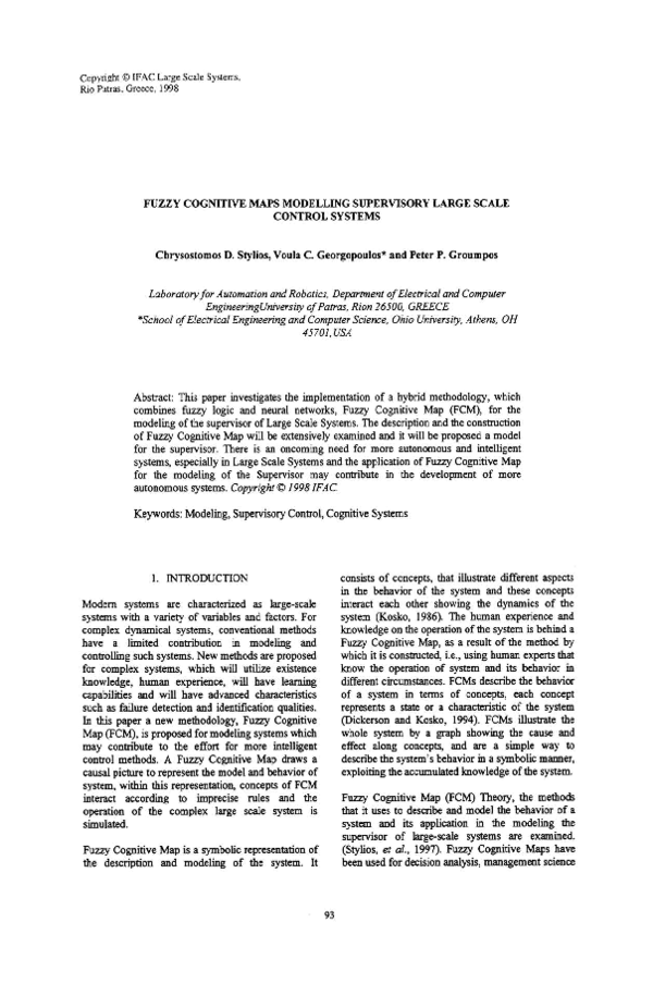 (PDF) Fuzzy Cognitive Maps Modelling Supervisory Large Scale Control Systems