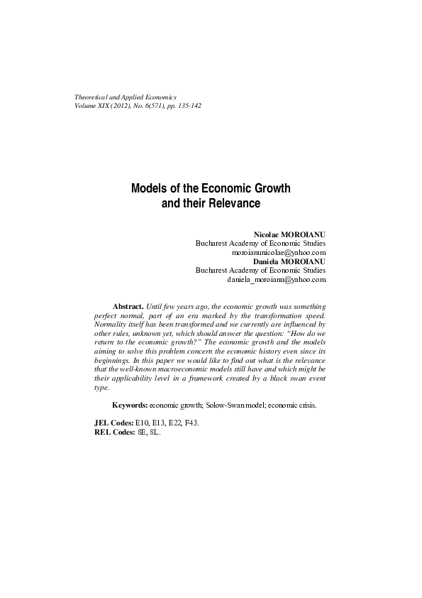 (PDF) Models of the Economic Growth and their Relevance