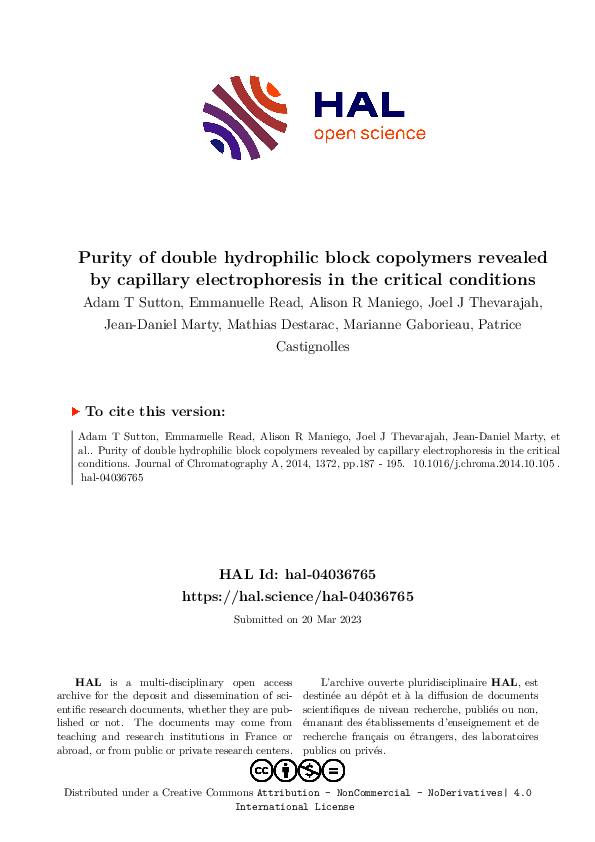 (PDF) Purity of double hydrophilic block copolymers revealed by ...