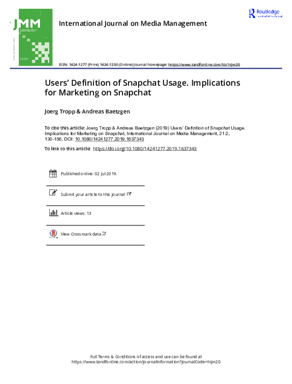 (PDF) Users’ Definition of Snapchat Usage. Implications for Marketing ...