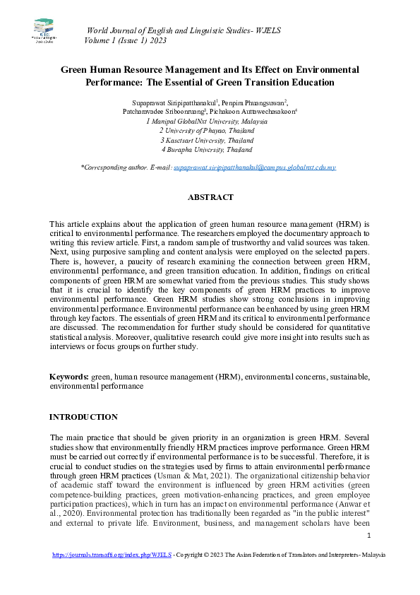 (PDF) Green Human Resource Management and Its Effect on Environmental Performance