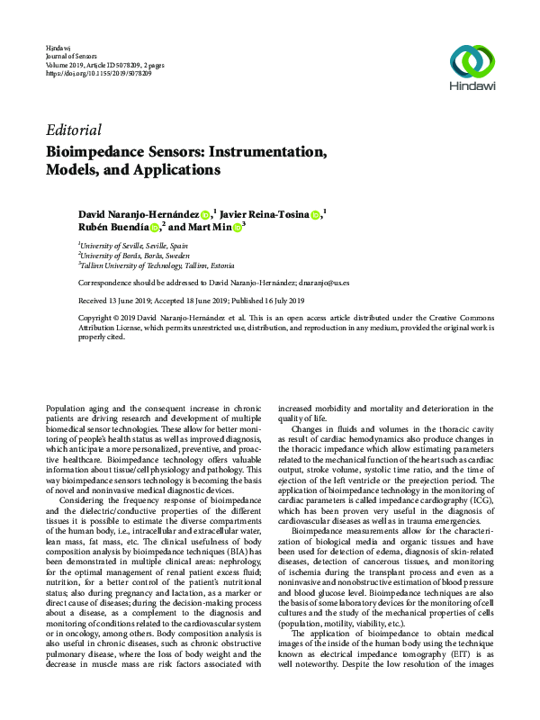 (PDF) Bioimpedance Sensors: Instrumentation, Models, and Applications