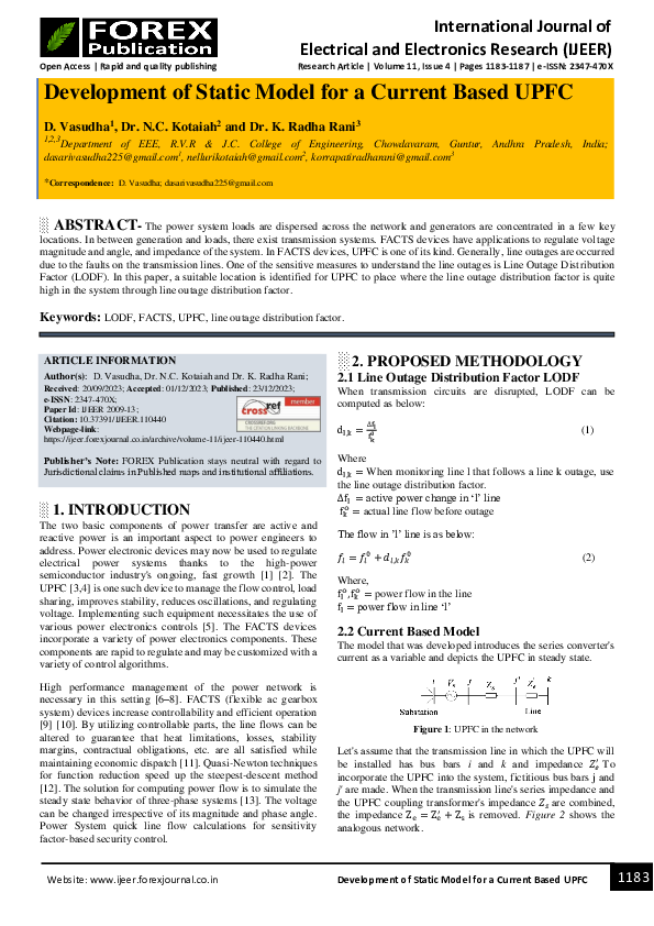(PDF) Development of Static Model for a Current Based UPFC