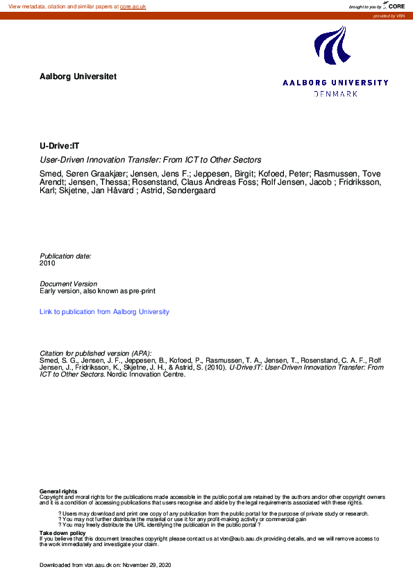 (PDF) U-Drive: IT–User-Driven Innovation Transfer From ICT to Other Sectors