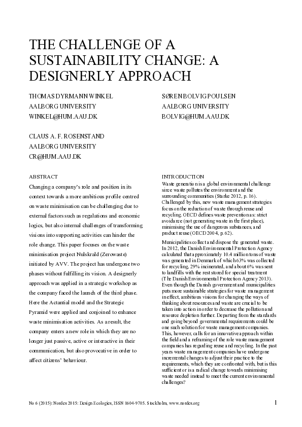 (PDF) The challenge of a sustainability change: A designerly approach