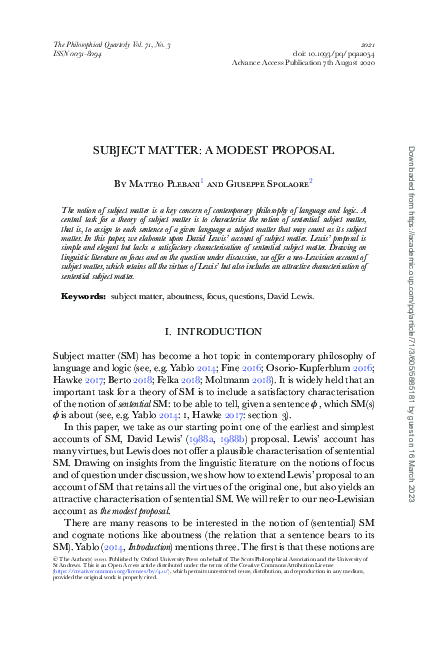 (PDF) Subject Matter: A Modest Proposal