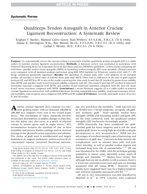 (PDF) Quadriceps Tendon Autograft in Anterior Cruciate Ligament ...