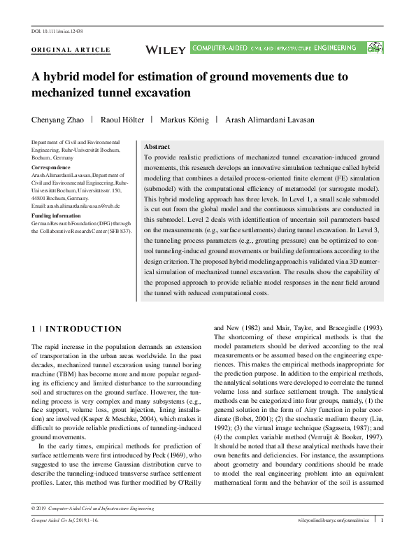 (PDF) A hybrid model for estimation of ground movements due to ...