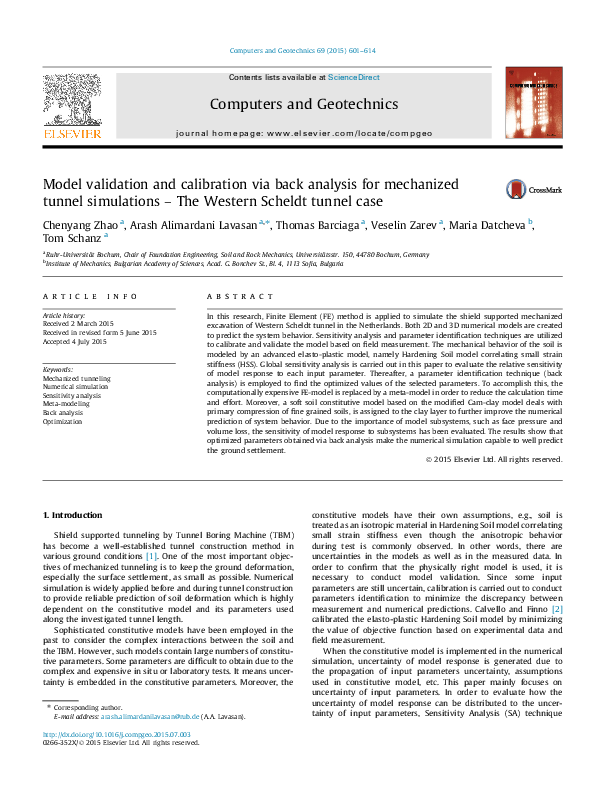 (PDF) Model validation and calibration via back analysis for mechanized tunnel simulations – The ...