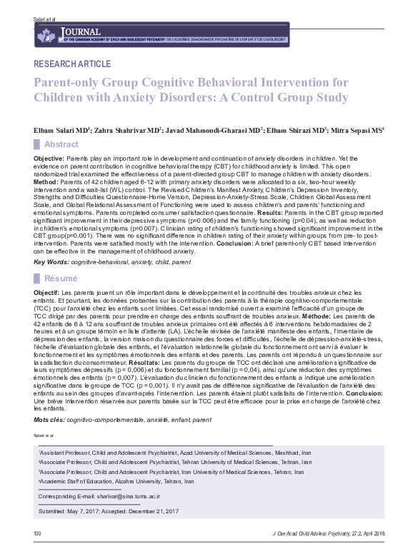 (PDF) Parent-only Group Cognitive Behavioral Intervention for Children ...