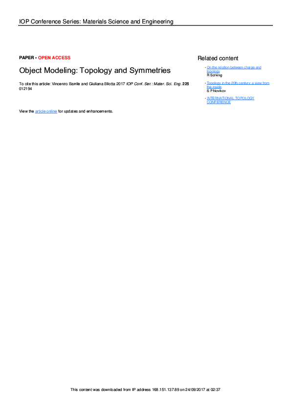 (PDF) Object Modeling: Topology and Symmetries