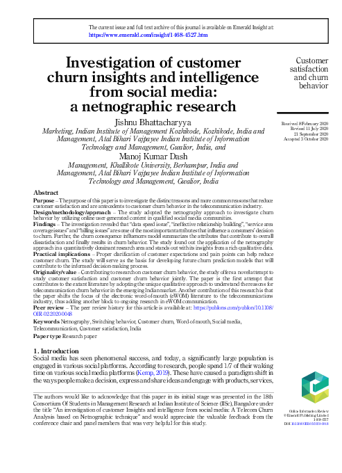 (PDF) Investigation of customer churn insights and intelligence from ...