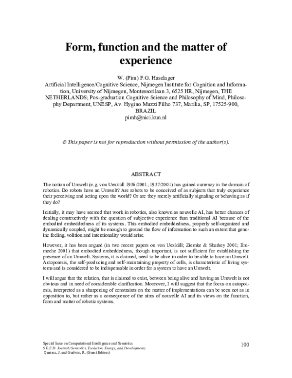 (PDF) Form, function and the matter of experience