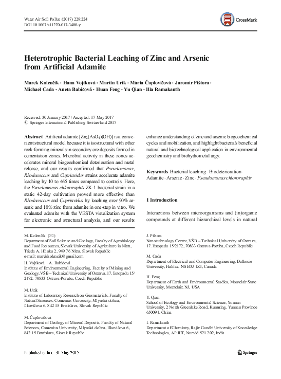 (PDF) Heterotrophic Bacterial Leaching of Zinc and Arsenic from ...