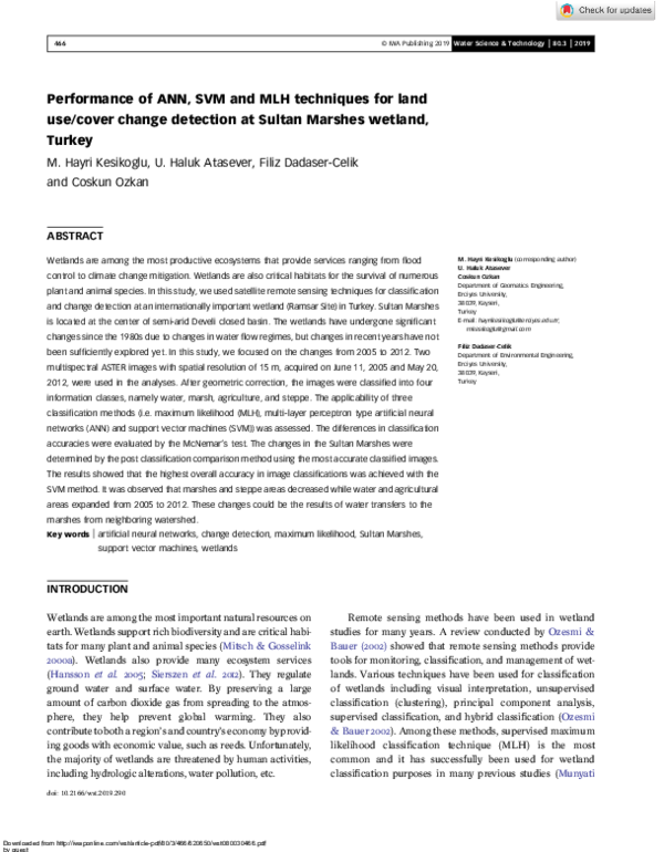 (PDF) Performance of ANN, SVM and MLH techniques for land use/cover ...