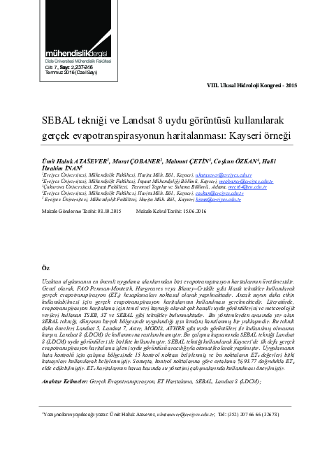 (PDF) Mapping actual evapotranspiration by using SEBAL technique and Landsat 8 imagery: a case ...