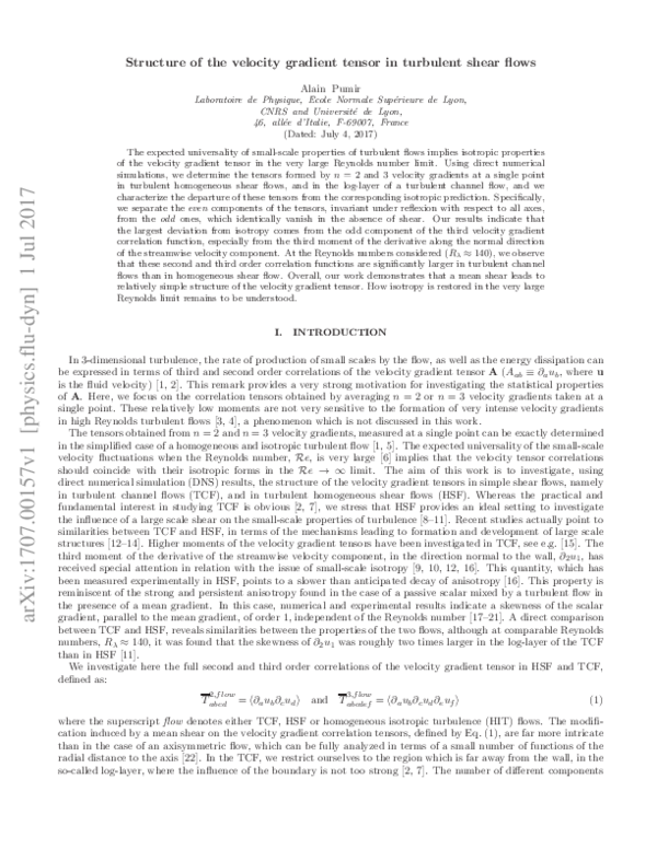 (PDF) Structure of the velocity gradient tensor in turbulent shear ...