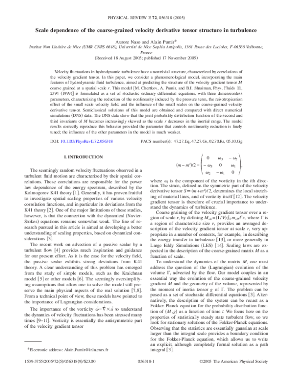 (PDF) Scale dependence of the coarse-grained velocity derivative tensor structure in turbulence