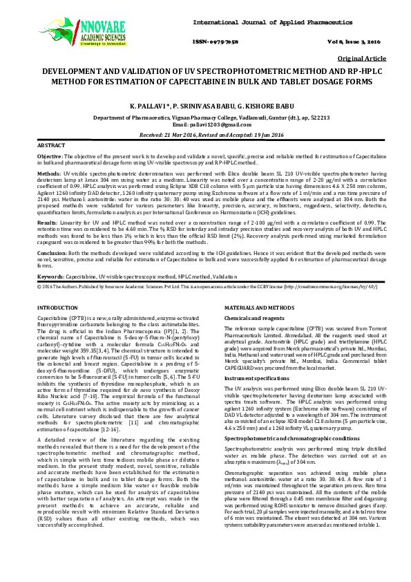 Pdf Development And Validation Of Uv Spectrophotometric Method And Rp Hplc Method For
